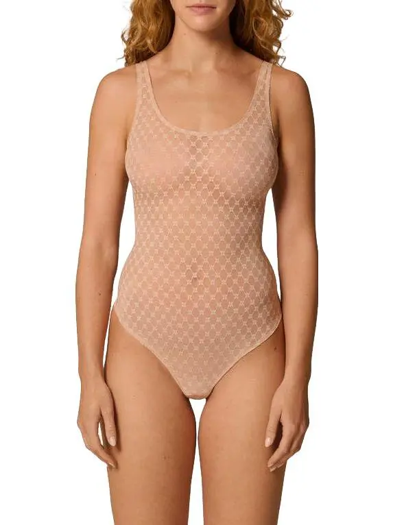 Simone Perele Plume Embroidered Bodysuit - Peau Rose