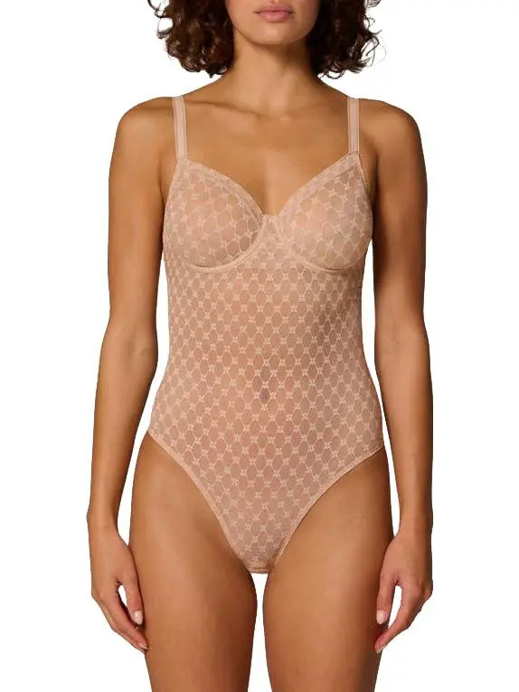 Simone Perele Plume Embroidered Underwire Shaping Bodysuit - Peau Rose