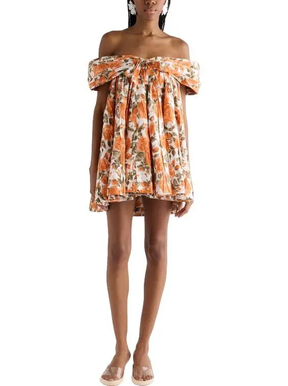 Chloé Rose Print Organic Cotton Poplin Babydoll Dress - White - Orange 1