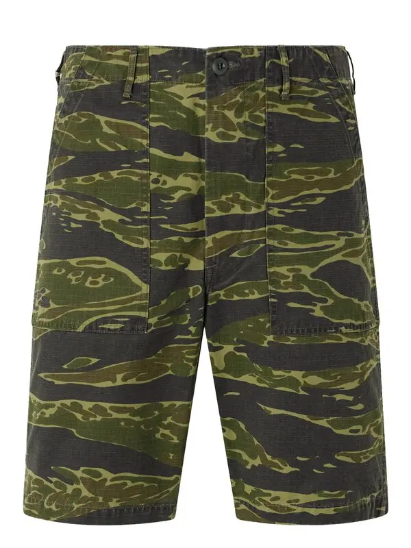 ORSLOW U.s. Army Fatigue Printed Straight-leg Rip-stop Cotton Shorts - Green