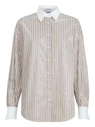 Brunello Cucinelli Striped Poplin Shirt - Beige