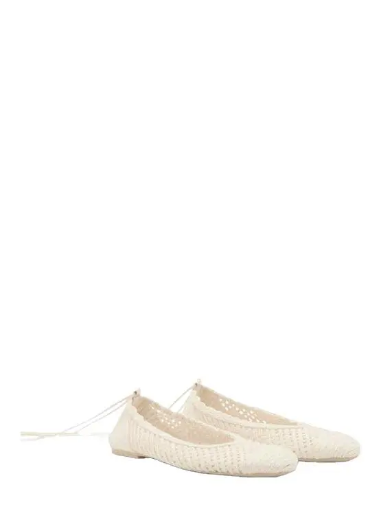 Mango Ankle Wrap Knit Ballet Flat - Off White