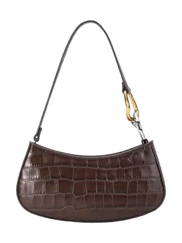 Staud Ollie Leather Shoulder Bag - Espresso Croco