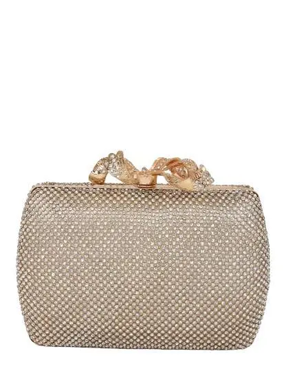 Badgley Mischka Cassia Crystal Minaudiere With Bow Clasp - Gold