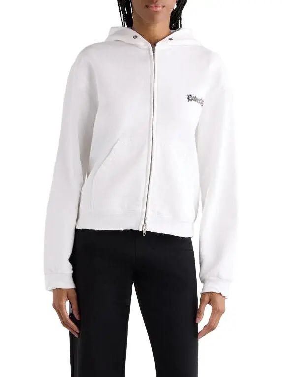 Balenciaga Salon De Couture Distressed Full Zip Graphic Hoodie - 9000 White