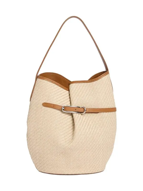 LIFFNER Large Belted Raffia Bucket Bag - Beige