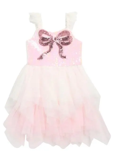 ZUNIE Sequin Bow Ruffle Tulle Dress - Blush