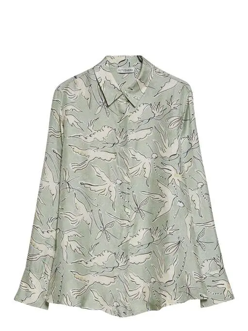 Altuzarra Chika Bird Print Silk Shirt - 378398 Desert Sage Bird