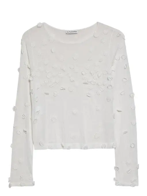 Altuzarra Floral Appliqué Fitted Sweater - 000102 Ivory