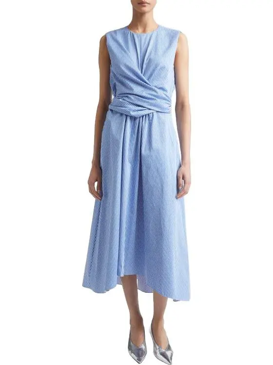 Altuzarra Penny Stripe Draped Silk Dress - 374484 Azure Stripe
