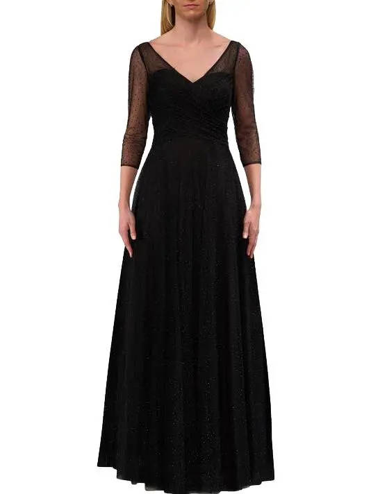 LABOMME Rhinestone Tulle Gown - Black