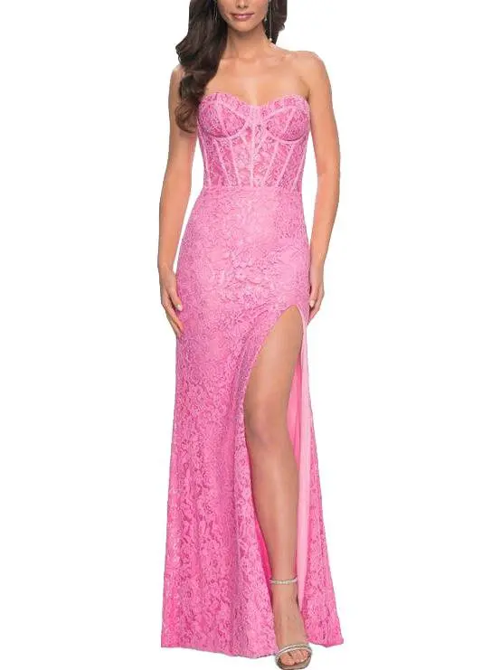 LABOMME Stretch Lace Bustier Bodice Dress - Pink