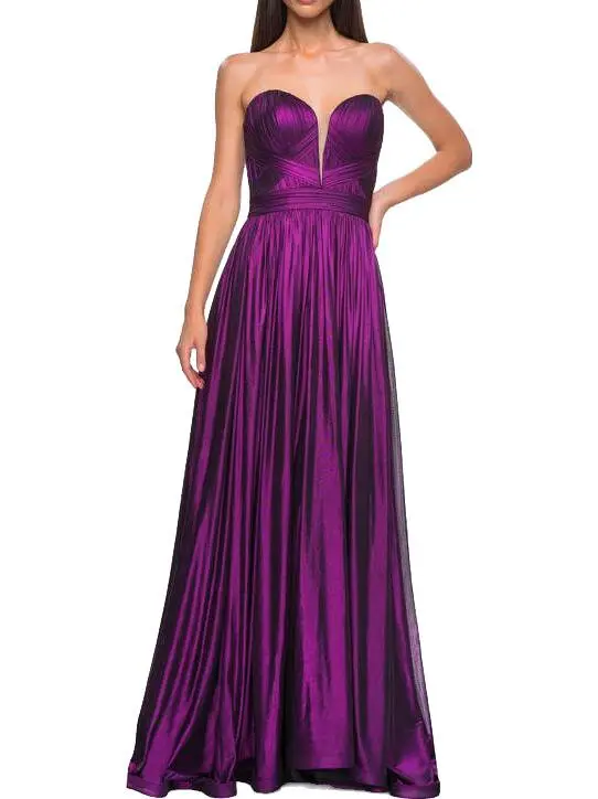 LABOMME Metallic Jersey Gown With Rhinestone Embellishments - Purple