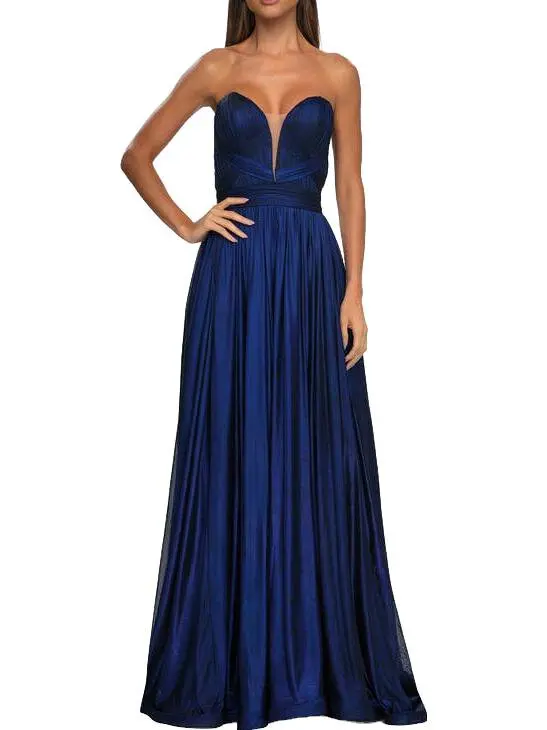 LABOMME Metallic Jersey Gown With Rhinestone Embellishments - Royal Blue