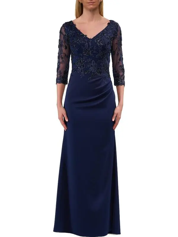 La Femme Long Mother Of The Bride Dress - Navy