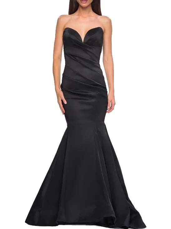 LABOMME Mermaid Stretch Mikado Evening Dress With Illusion Back - Black