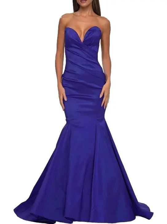 LABOMME Mermaid Stretch Mikado Evening Dress With Illusion Back - Royal Blue