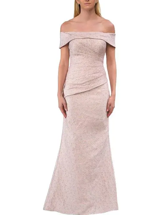 LABOMME Off-the-shoulder Textured Gown - Blush