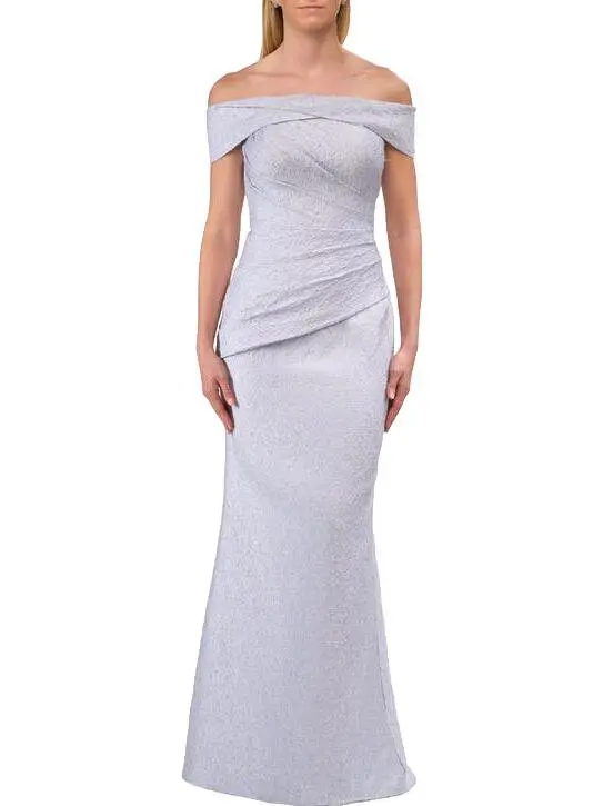 LABOMME Off-the-shoulder Textured Gown - Light Blue