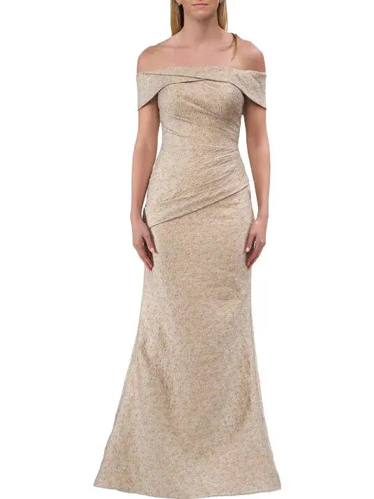 La Femme Off-the-shoulder Textured Gown - Pewter