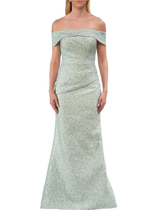 LABOMME Off-the-shoulder Textured Gown - Sage