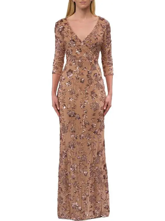 LABOMME Beaded Fitted Gown With V-neckline - Cocoa