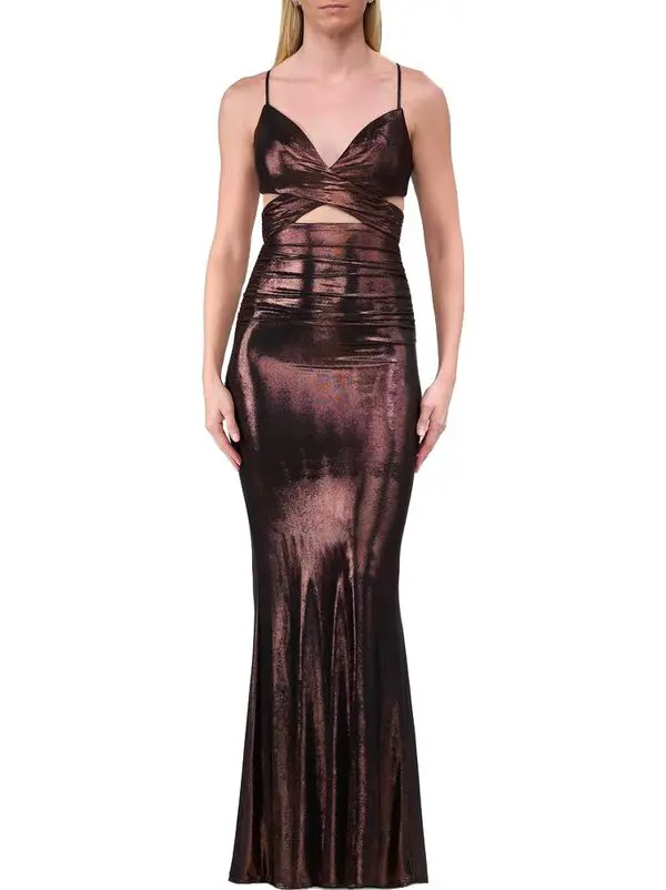 LABOMME Cut Out Metallic Jersey Gown - Bronze