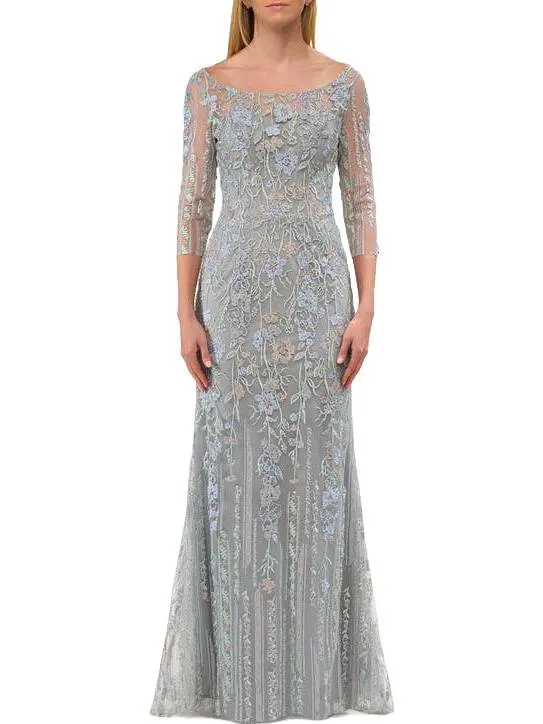 LABOMME Lace Design Long Dress - Light Blue