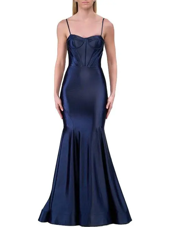 LABOMME Stretch Satin Corset Gown - Navy