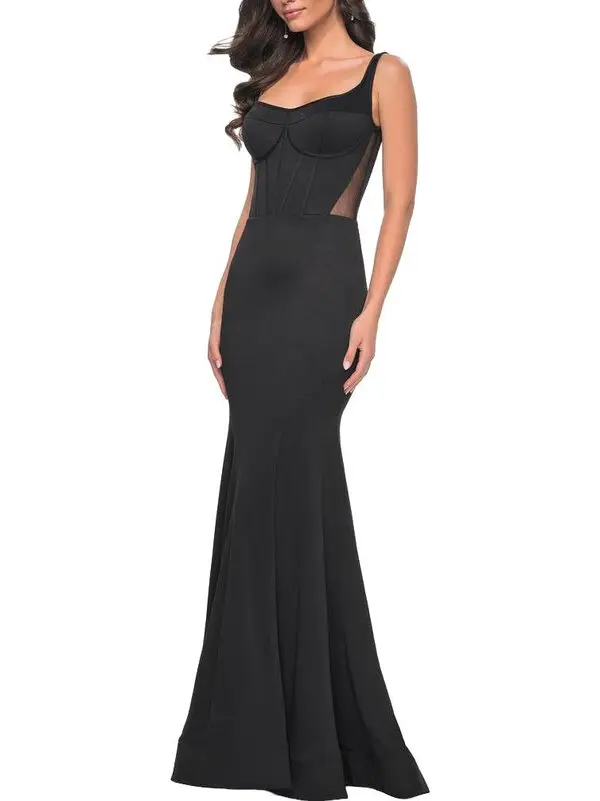LABOMME Mermaid Jersey Gown With Lace Up Back - Black