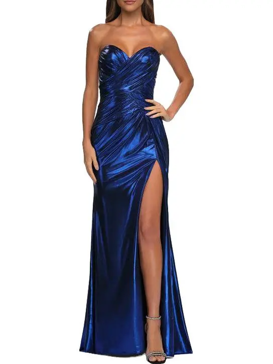 LABOMME Metallic Jersey Sweetheart Gown - Royal Blue