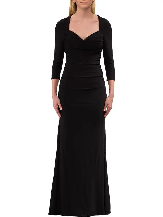 LABOMME Ruched Jersey Dress With Sweetheart Neckline - Black