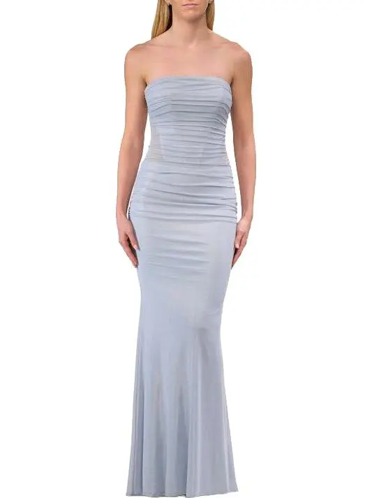 LABOMME Metallic Strapless Ruched Dress - Light Blue