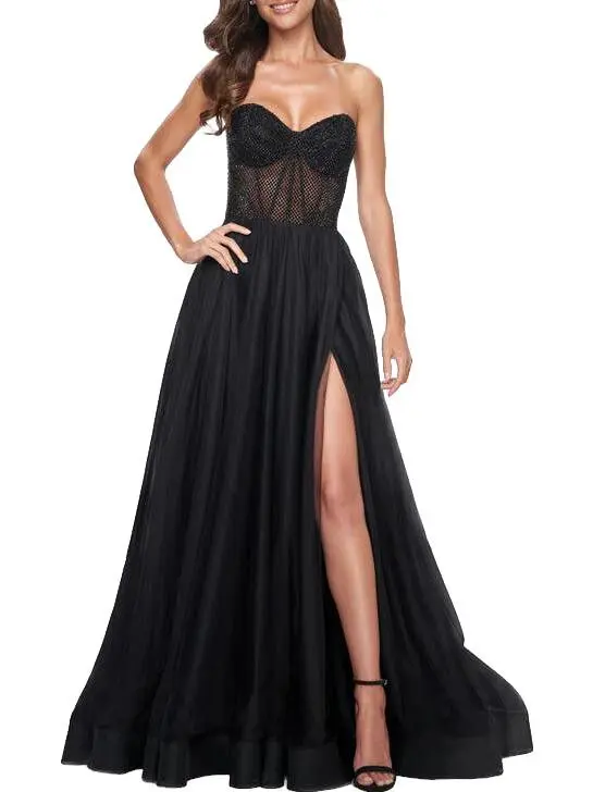LABOMME Tulle A-line Ball Gown With Rhinestone Bodice - Black