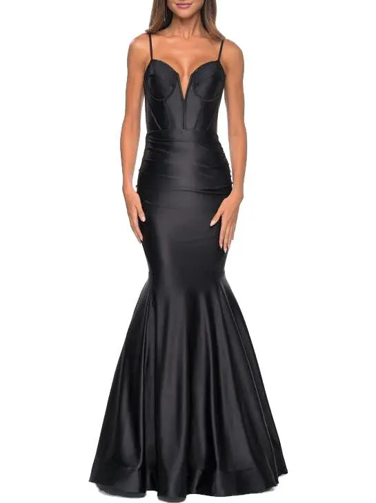 LABOMME Satin Mermaid Gown With Corset Top - Black