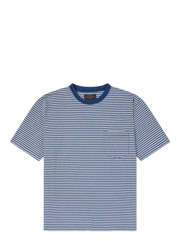 BEAMS Striped Cotton-jersey T-shirt - Blue