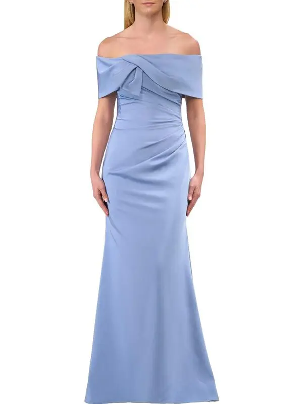 LABOMME Off-the-shoulder Gown With Bow Detail - Smoky Blue