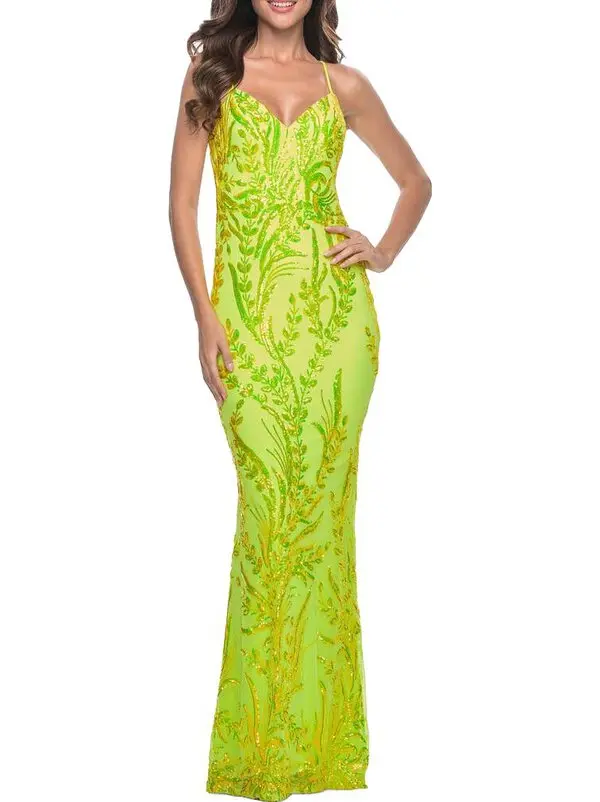 LABOMME Sequin Embellished Fitted Gown - Bright Green