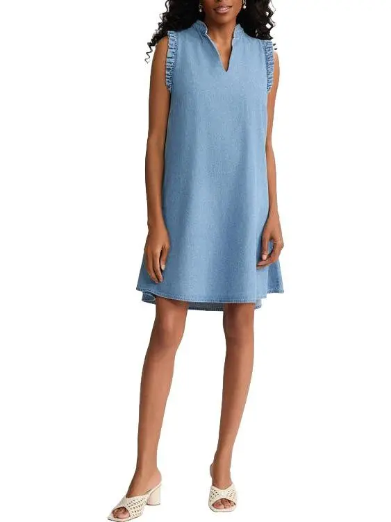 Jones New York Ruffle Sleeveless Chambray Trapeze Dress - Pisces Wash