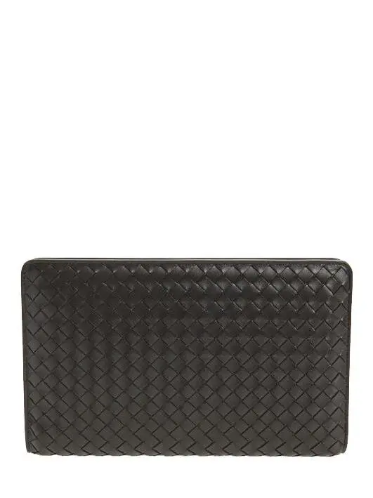 Bottega Veneta Intrecciato Leather Frame Clutch - 2095 Espresso-brass V