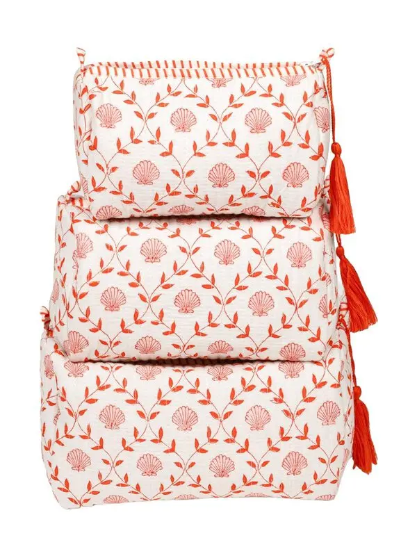 INNER CHILD Seashell Blockprint Makeup Bag Set Of 3 - Seashell Pink