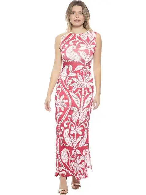 24SEVEN COMFORT APPAREL Paisley Sleeveless Maxi Dress - Red Multi