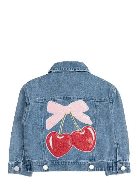 SWEET WINK Sequin Cherry Patch Jacket - Denim