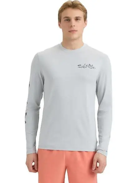SALT LIFE Liquid Depth Badge Long Sleeve Slx Performance Tee - Mist Grey Heather