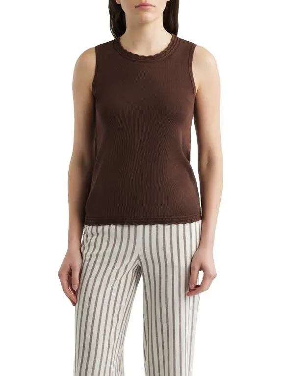 Anne Klein Scallop Trim Sleeveless Sweater - Dark Chocolate