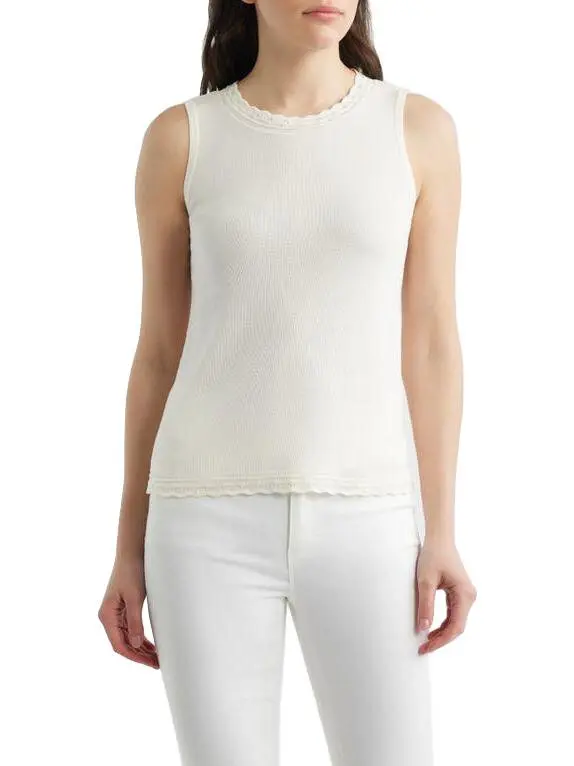 Anne Klein Scallop Trim Sleeveless Sweater - White Dove