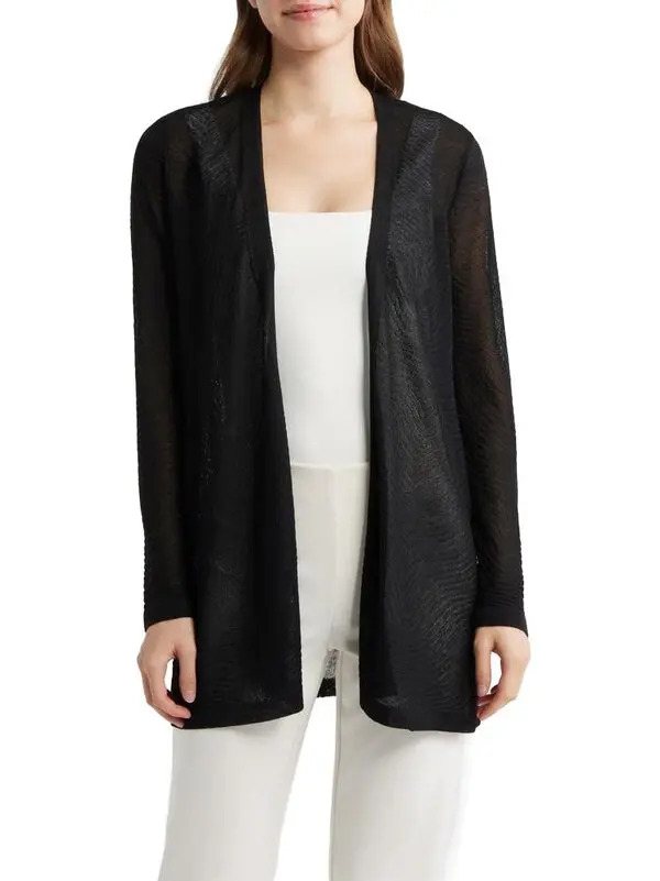 Anne Klein Textured Stitch Long Cardigan - Anne Black