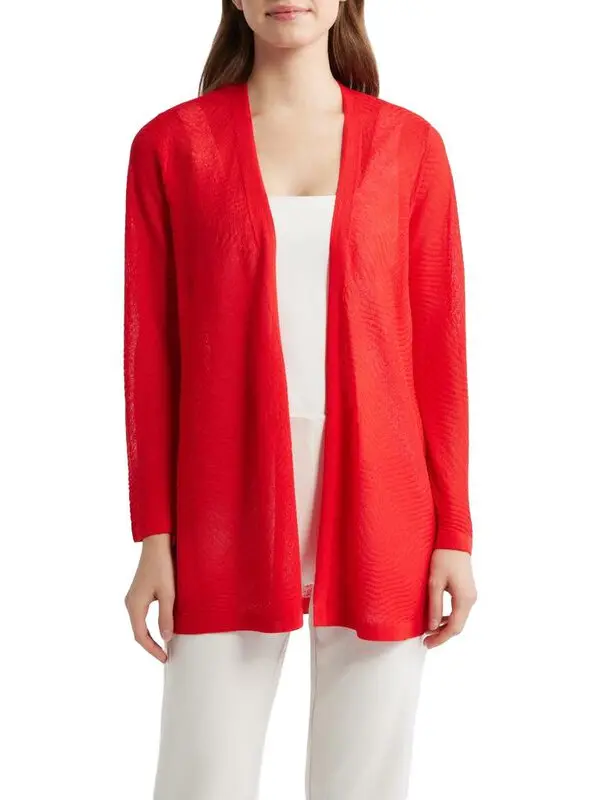 Anne Klein Textured Stitch Long Cardigan - Begonia Red