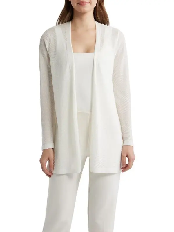 Anne Klein Textured Stitch Long Cardigan - White Dove