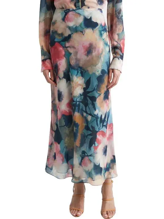 Lela Rose Abstract Floral Chiffon A-line Skirt - Mist Multi
